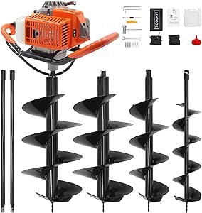 Amazon.com: 72CC Auger Post Hole Digger, 2 Stroke Gas Powered Earth Post Hole Digger with 3 ...