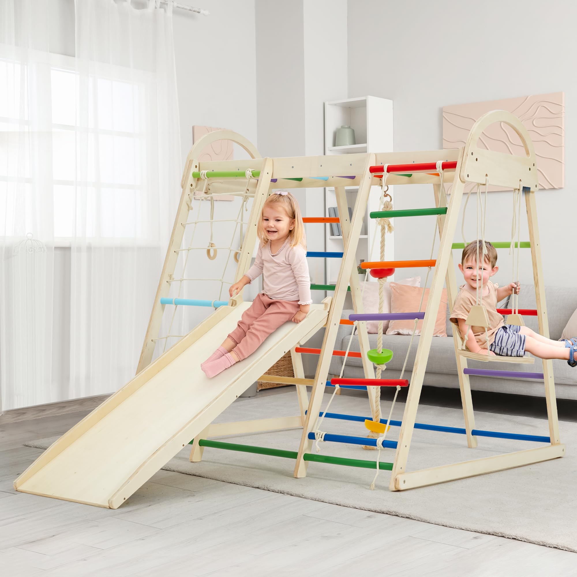 Amazon.com: HOMMOW 9 in 1 Indoor Jungle Gym, Indoor Playground Climber ...