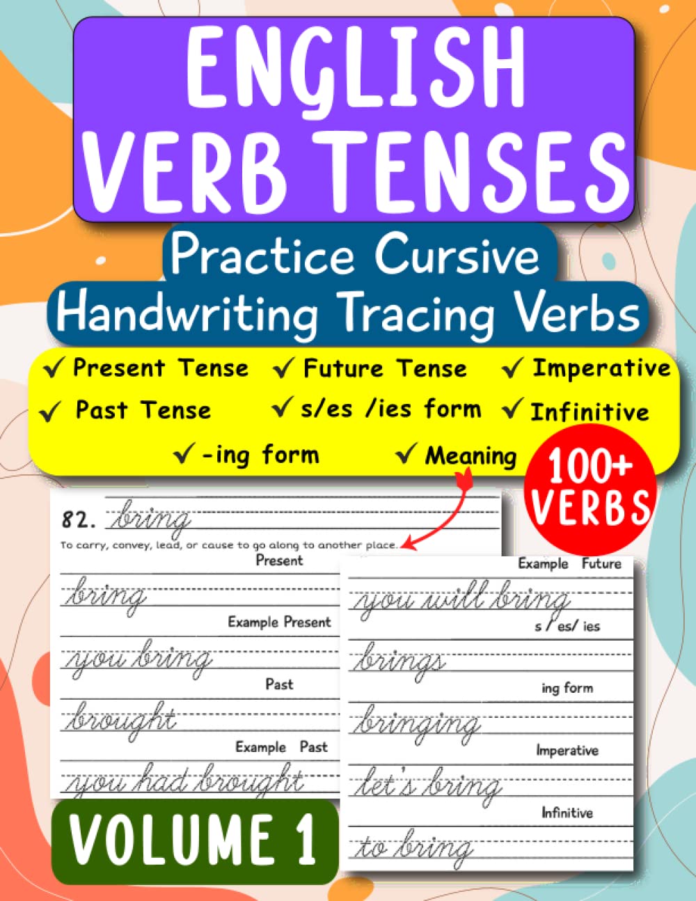 English Verb Tenses: Trace Cursive Verbs | English Grammar Workbook ...