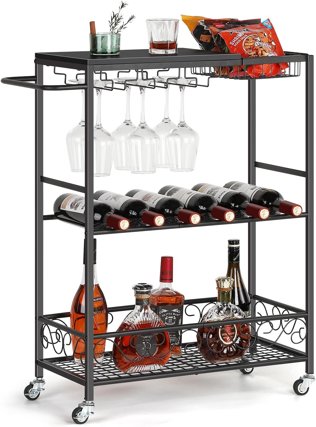 Amazon.com - Shinoske Bar Cart,3-Tier Home Bar Serving Cart with Wheels ...