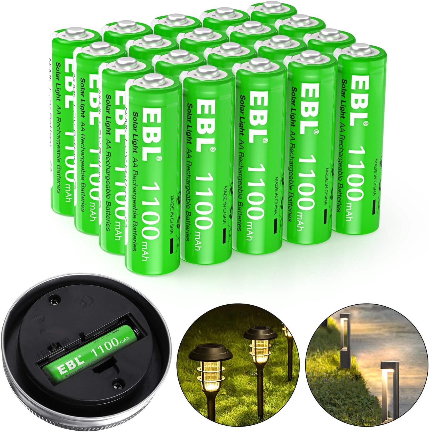 EBL AA Rechargeable Solar Light Batteries 1.2V for Outdoor Garden Solar ...