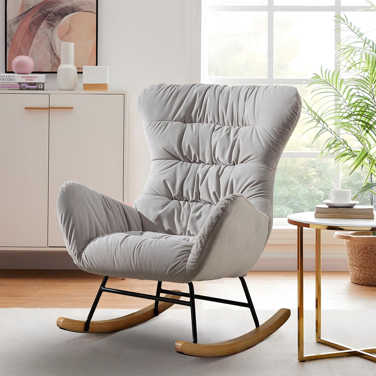Amazon.com: KINFFICT Accent Rocking Chair, Tufted Upholstered Glider ...