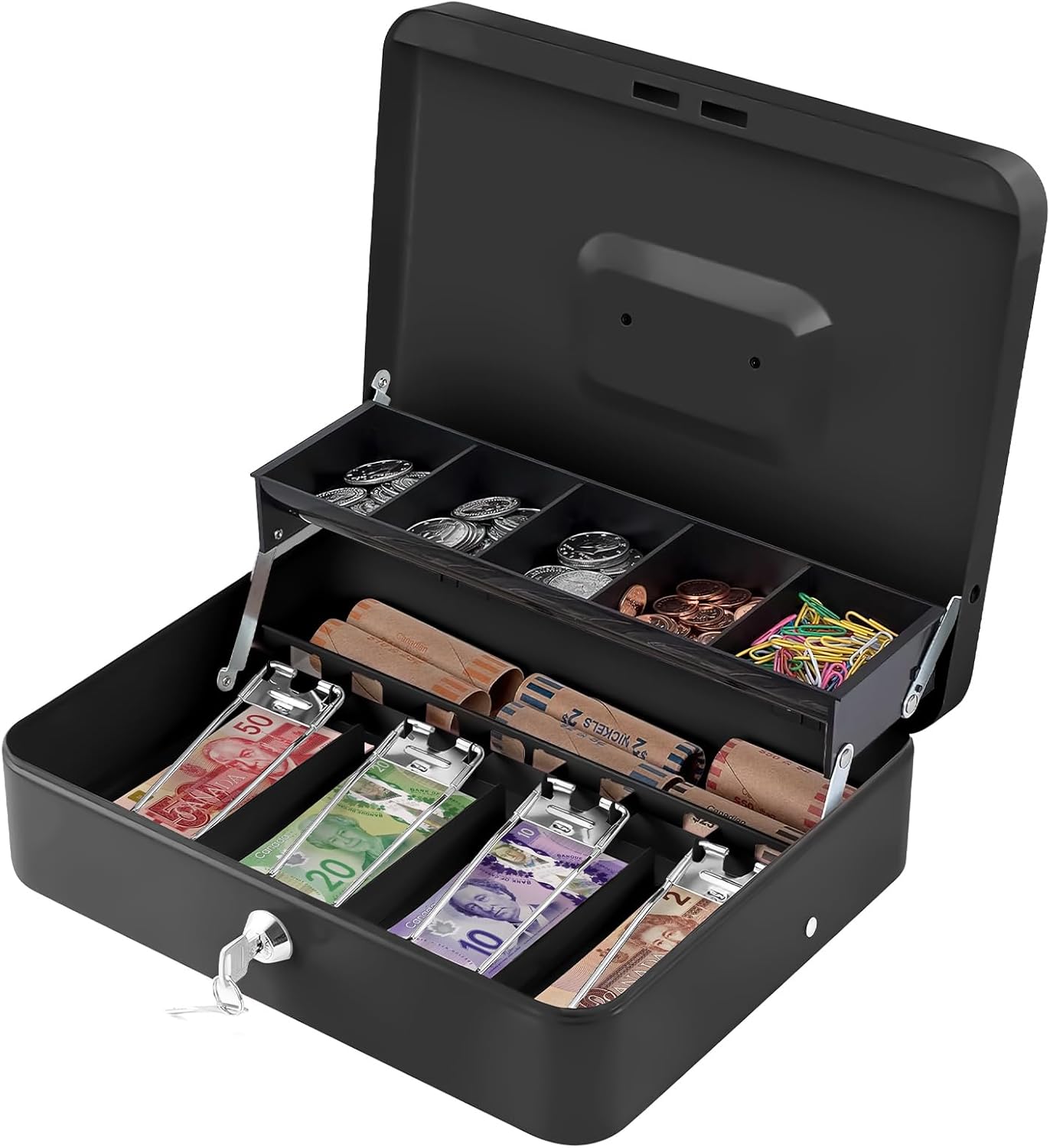 Metal Cash Box, Safe Box for Home, Cash Lock Box with Key for Retail ...