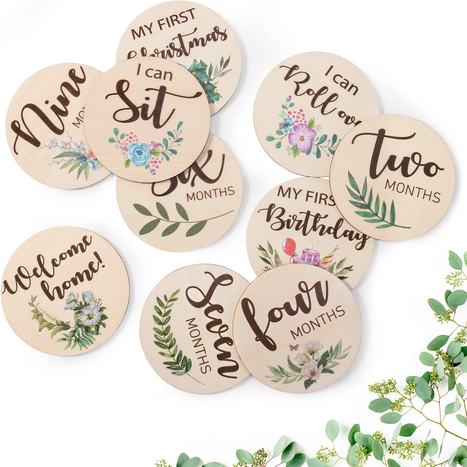 Amazon.com : Baby Monthly Milestone Cards, Jungle Animals Wooden Discs ...