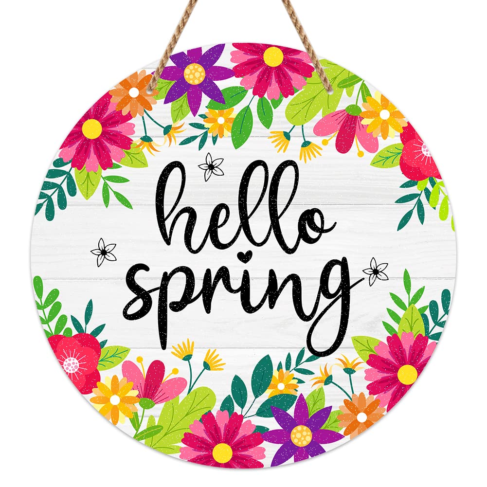 Amazon.com : FaCraft Hello Spring Door Sign Watercolor Flower Spring ...