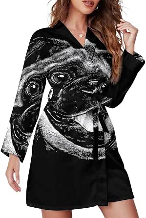 Amazon.com: Black Portrait Pug's Face Short Bath Robe for Womens Funny ...