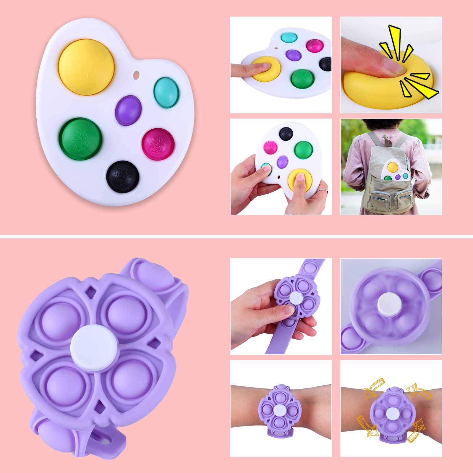 LATEEFAH Pink Fidget Toy Pack, Fidget Poppers Toy Pack for Kids Girls ...