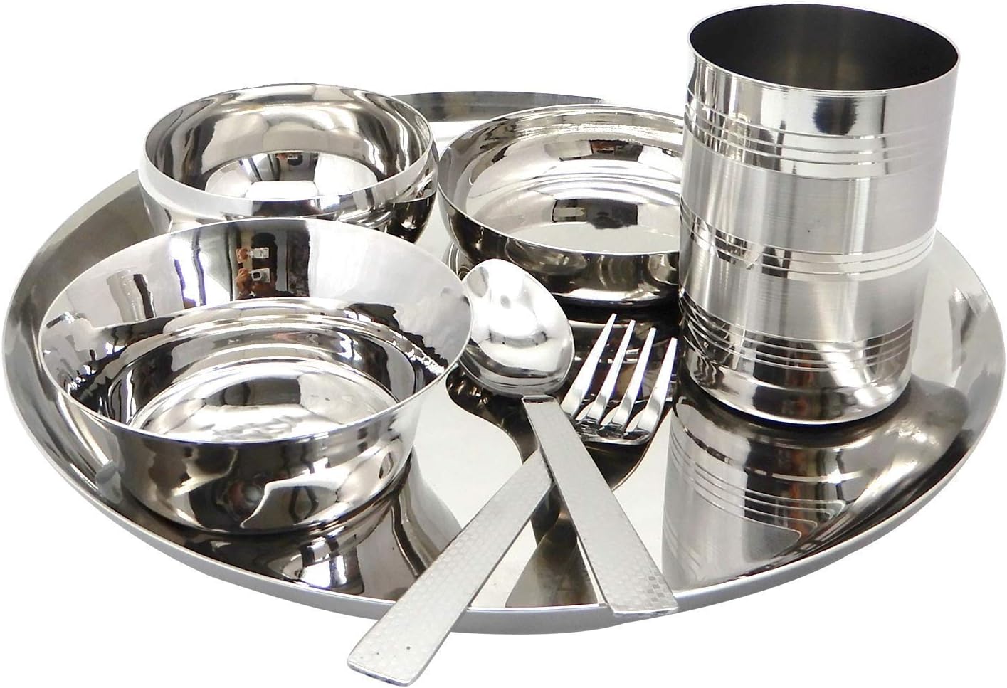 Amazon.com: Khandekar 7 Pcs Stainless Steel Dinner Set, Indian ...