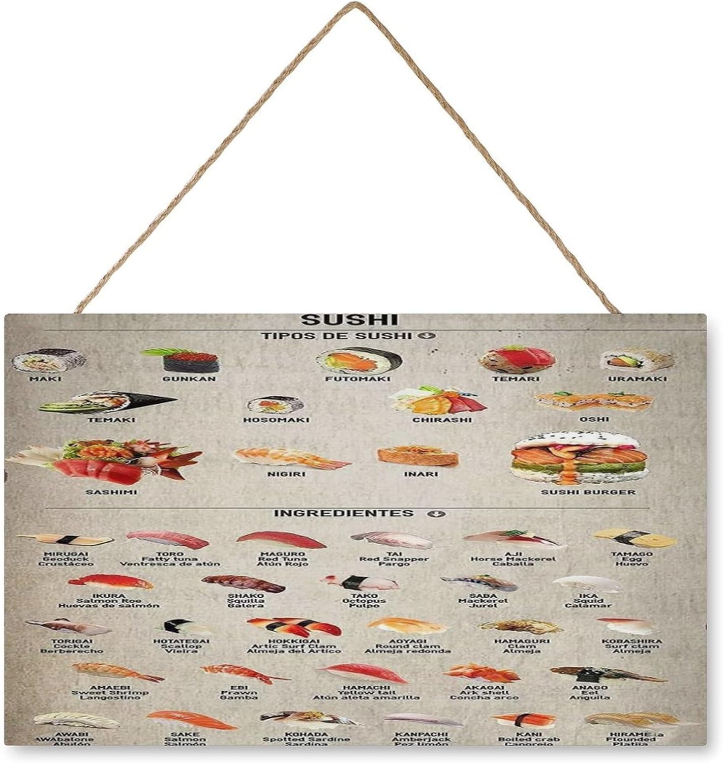 Amazon.com: Sushi Types Infographics Hanging Wooden Signs Vintage Tipos ...