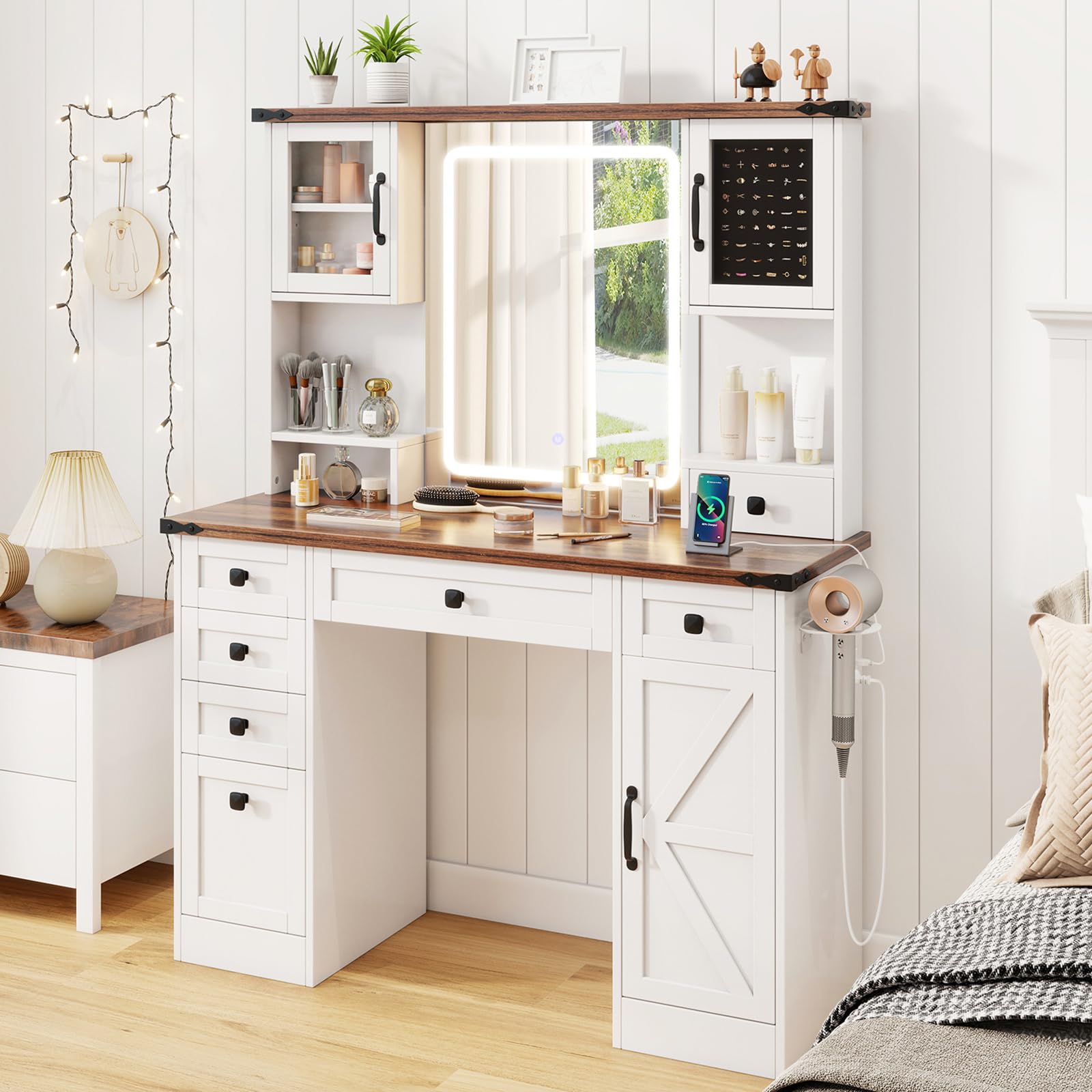 Amazon.com: CHARMAID Vanity Desk with Mirror and Lights, Farmhouse ...