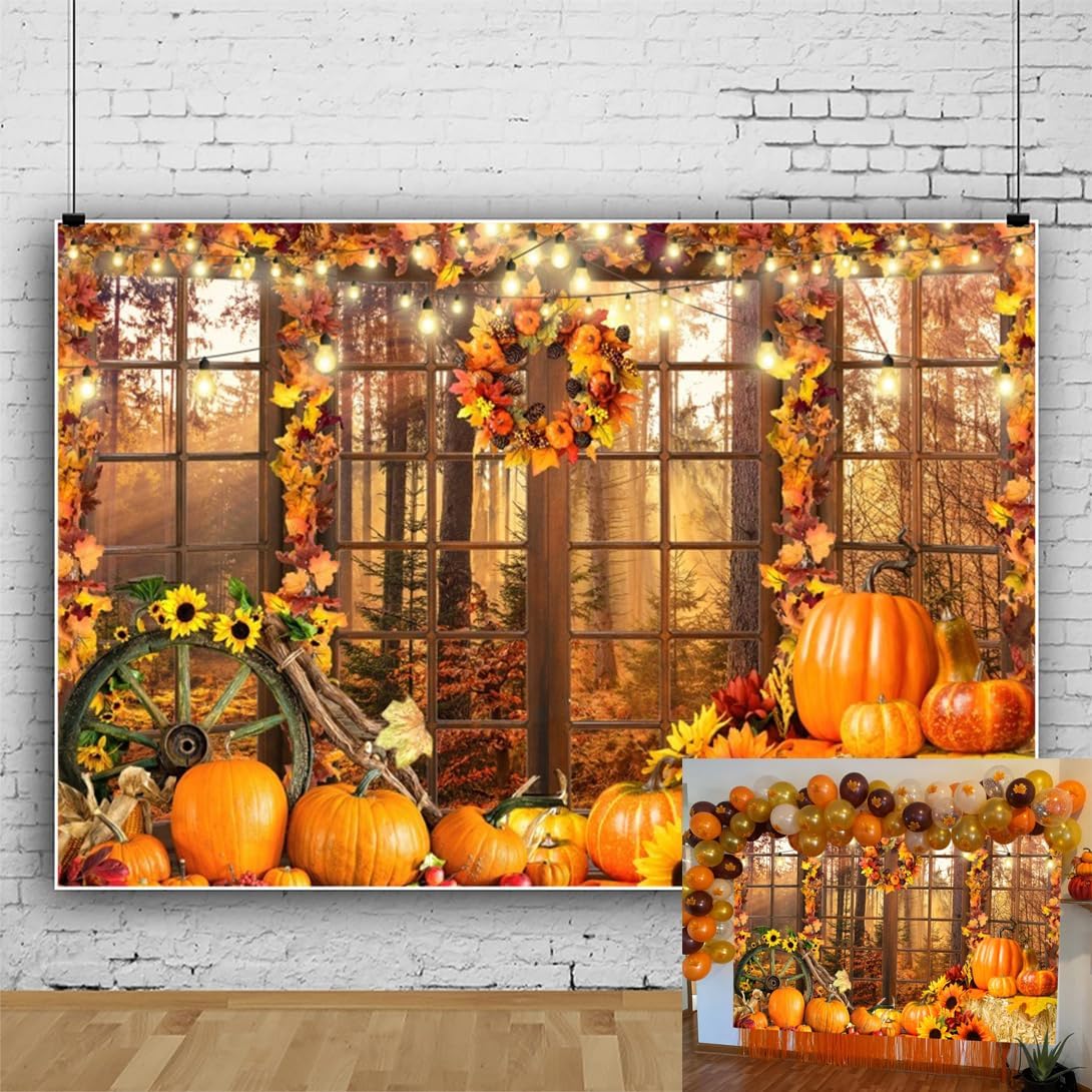 Amazon.com : 7x5ft Fall Window Photo Backdrop Autumn Forest Scenery ...