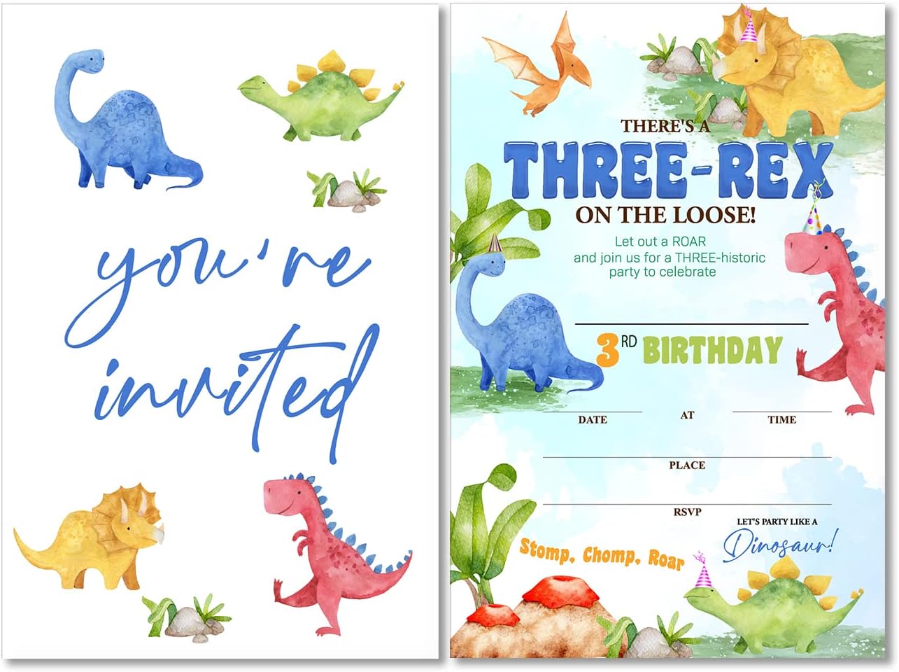 Amazon.com : Buildinest Three Rex Birthday Party Invitations with ...