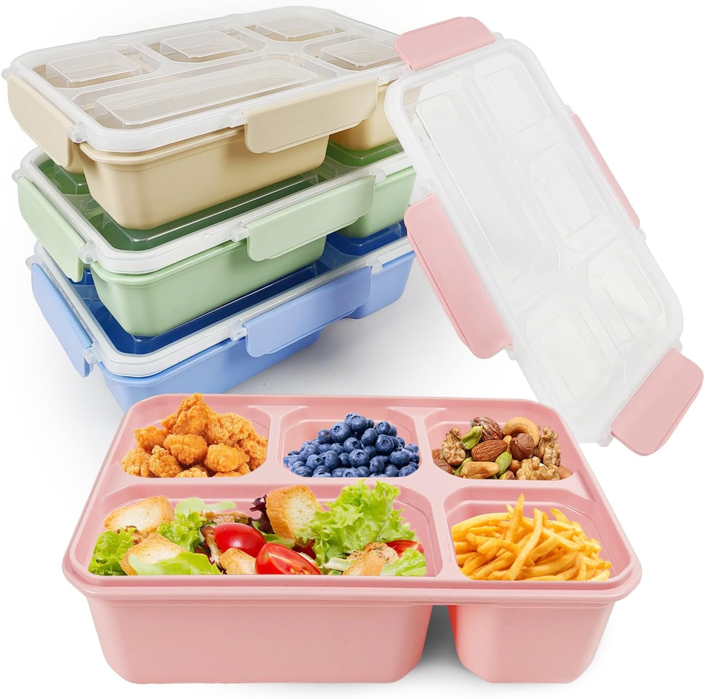 greenandlife 4 Pack Snack Containers, Reusable 5 Compartments Bento ...