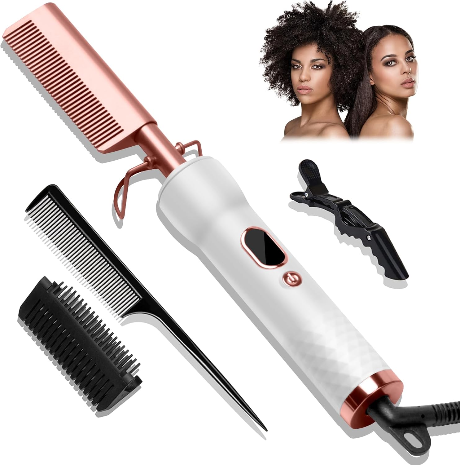 Peigne Cheveux Afro 3 en 1, Peigne Chauffant Avec Écran LCD, Peigne Electrique 120-230℃, Brosse ...