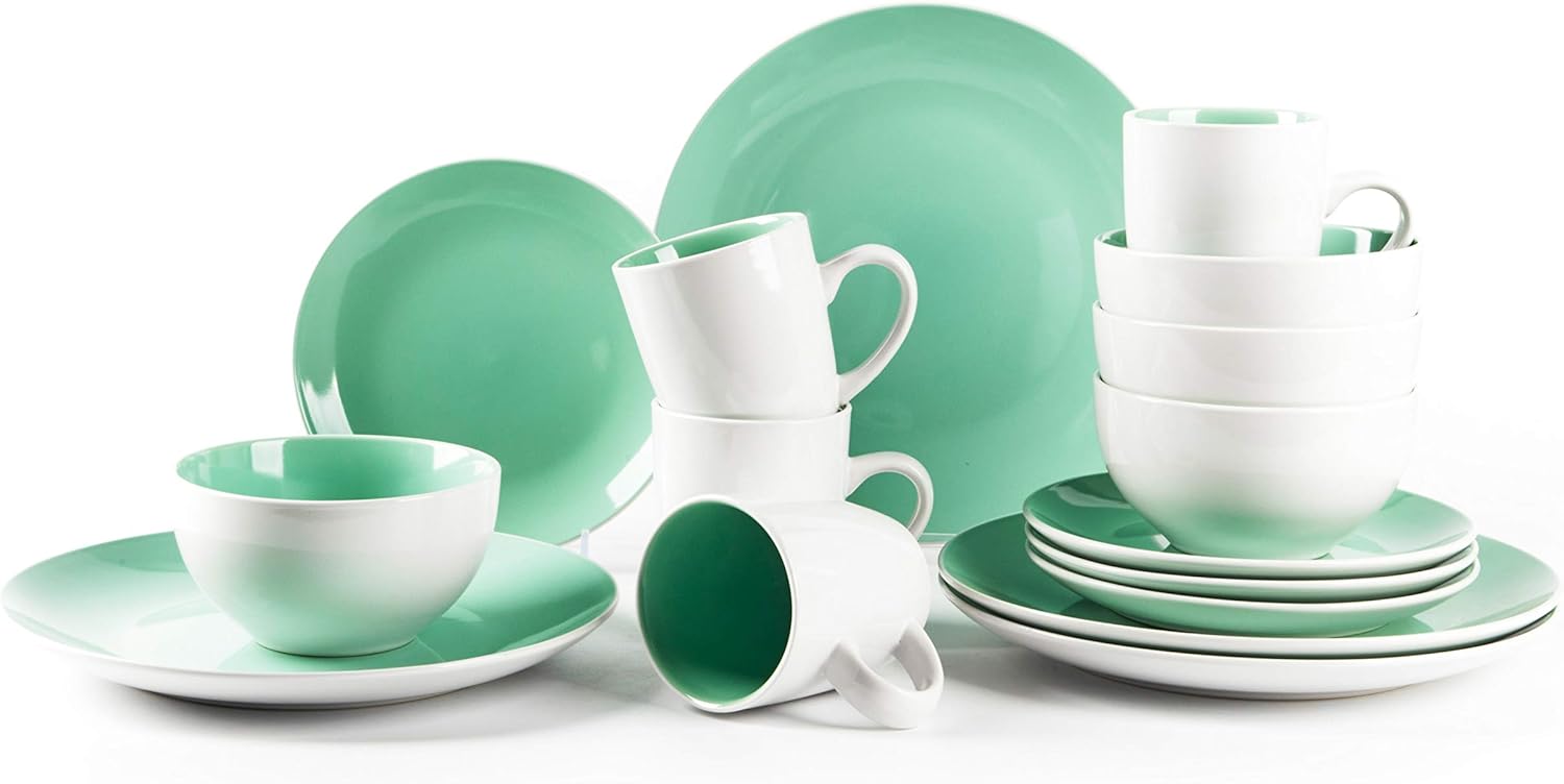 Amazon.com | HomeVss, Stoneware Coupe Shape 16pc Dinnerware Set ...