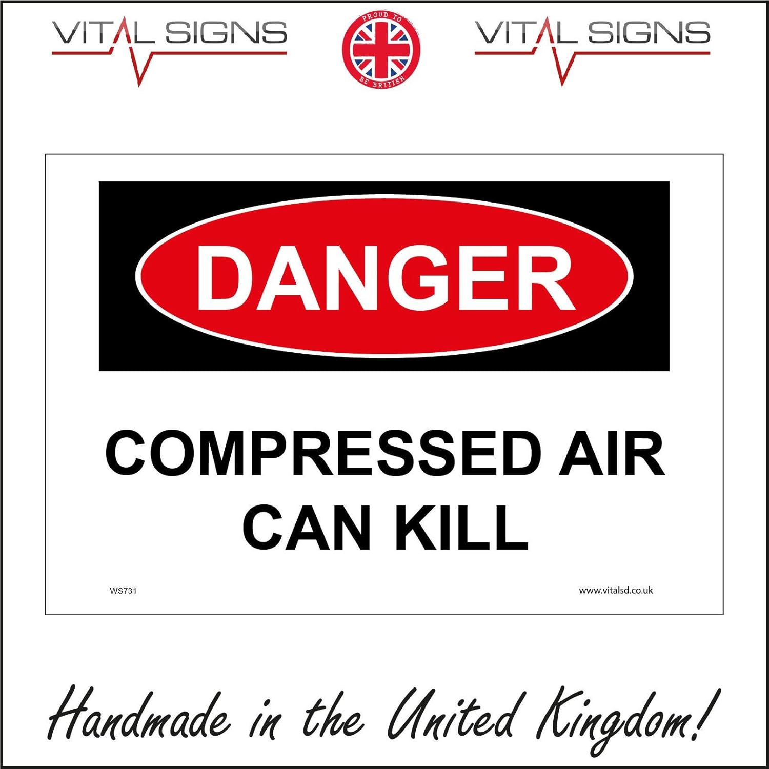 WS731 Warning Sign DANGER COMPRESSED AIR CAN KILL 150mm x 100mm 10MM ...