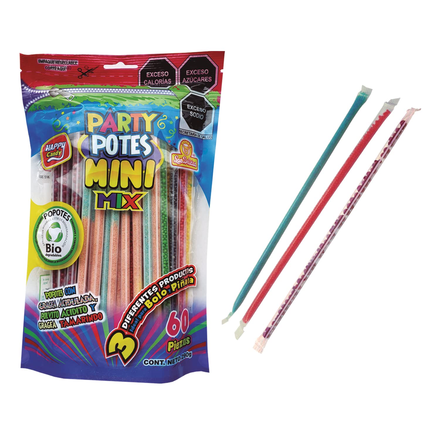 Party Potes Mini Mix 60 piezas, Popotes Surtidos con sabores frutales ...