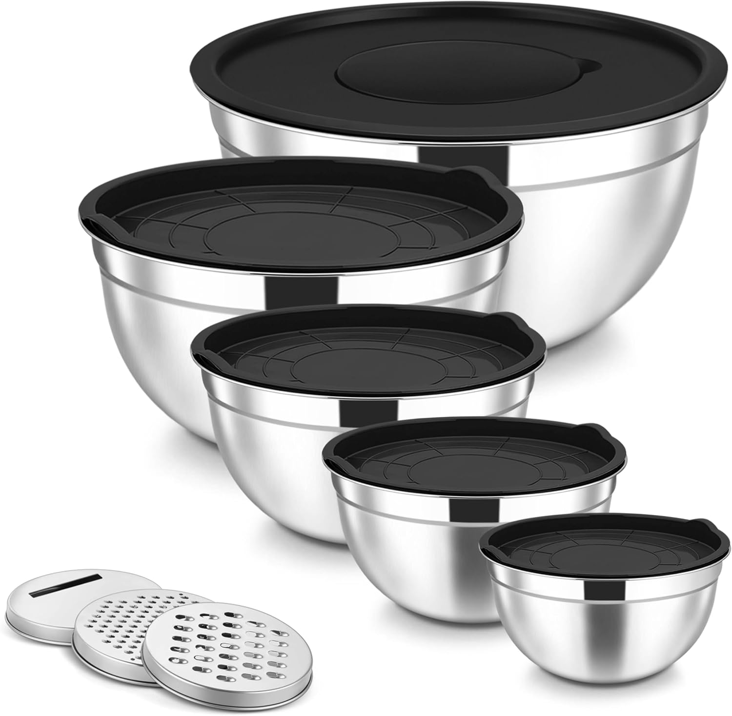Onader Mixing Bowls Set of 5, Stainless Steel Metal Salad Bowl with ...