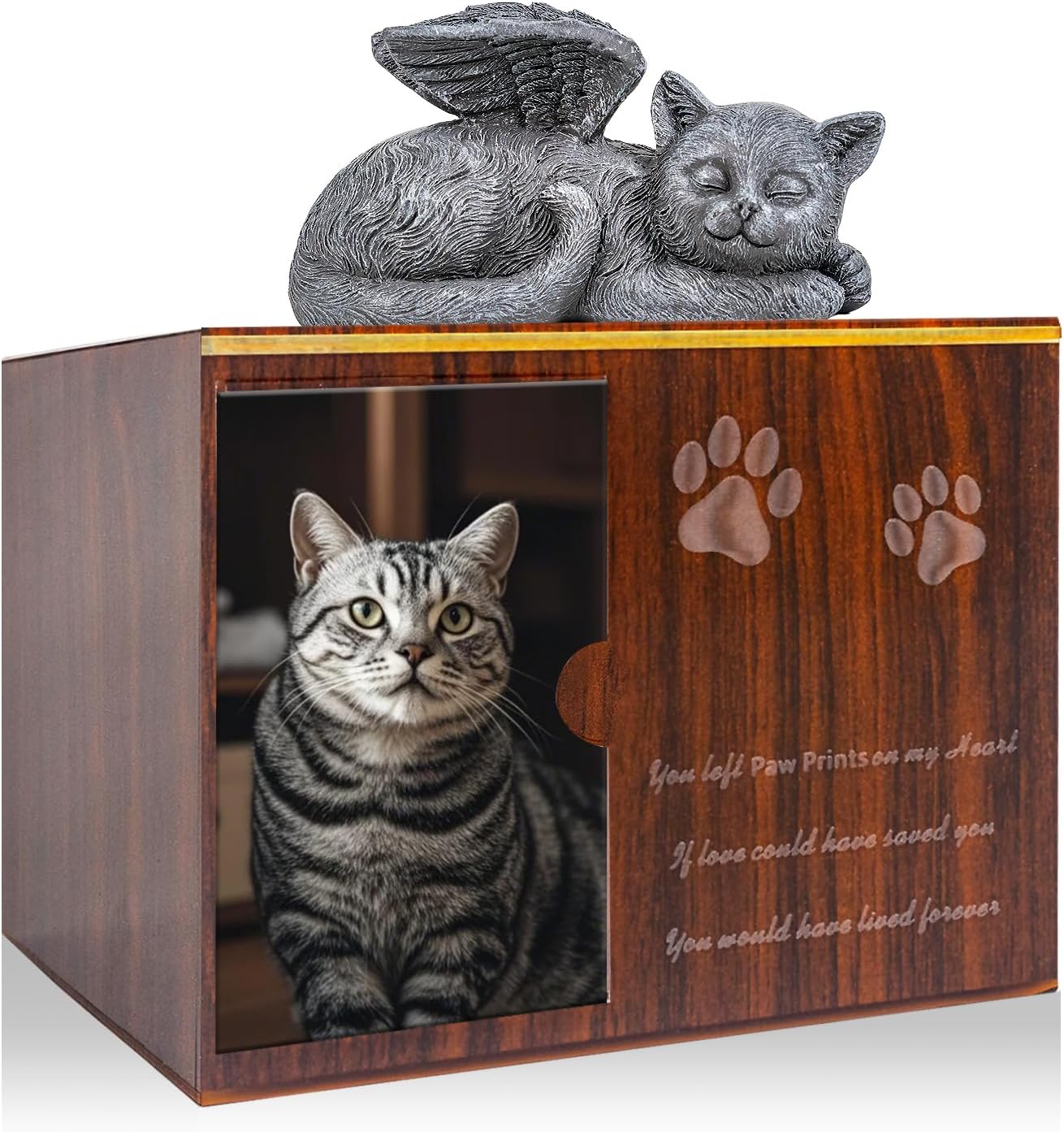 Amazon.com : Cityjoy Cat Urn for Ashes - Large Wooden Texture Acrylic ...