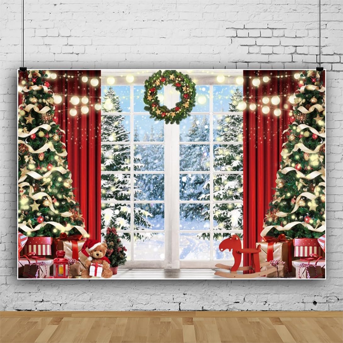 Amazon.com : 15x10ft Vinyl Winter Christmas Window Backdrop Xmas Tree ...