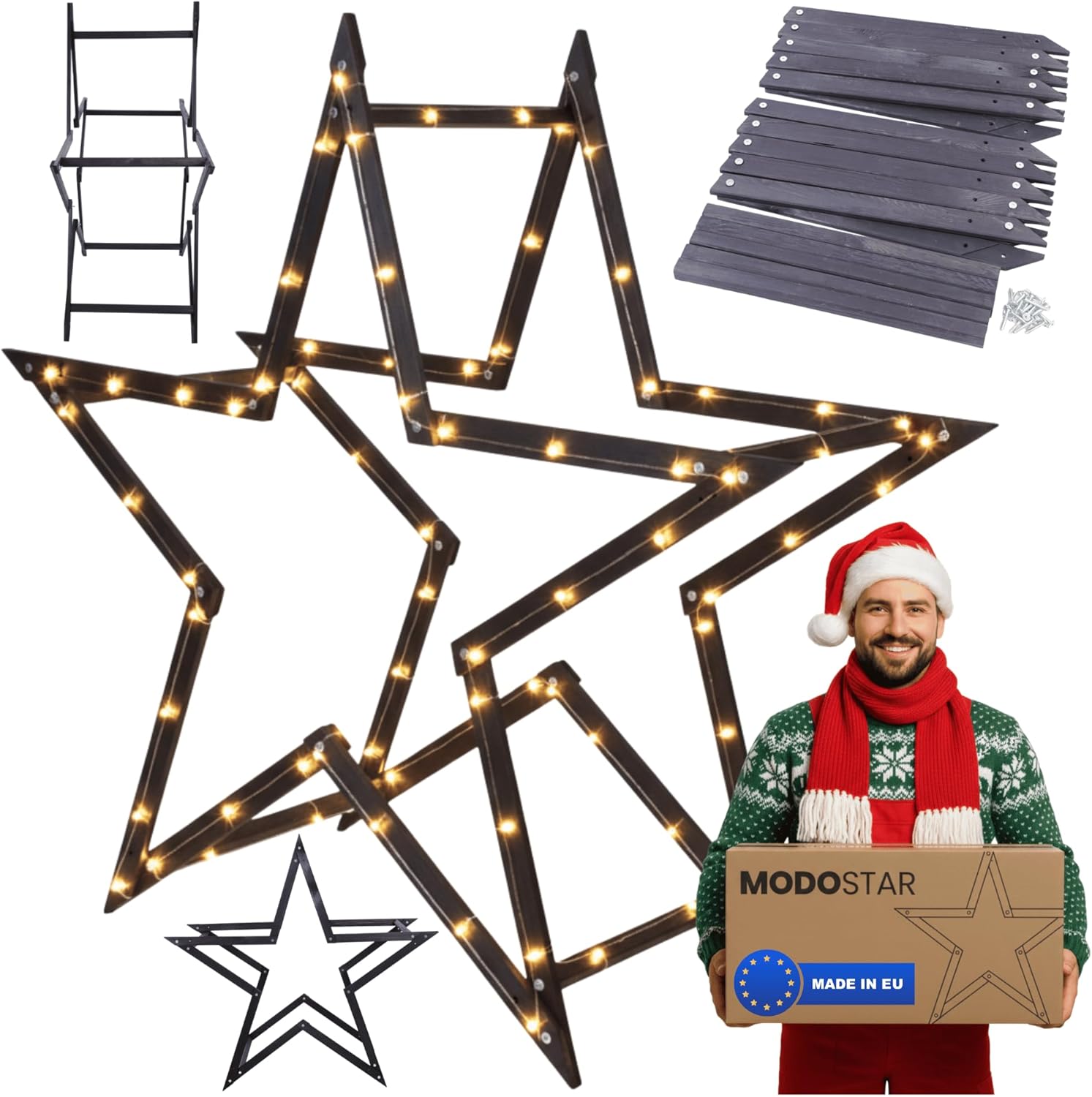 MODO24 DIY Star Modostar 3D Christmas Star Set Made of FSC Wood, Star ...