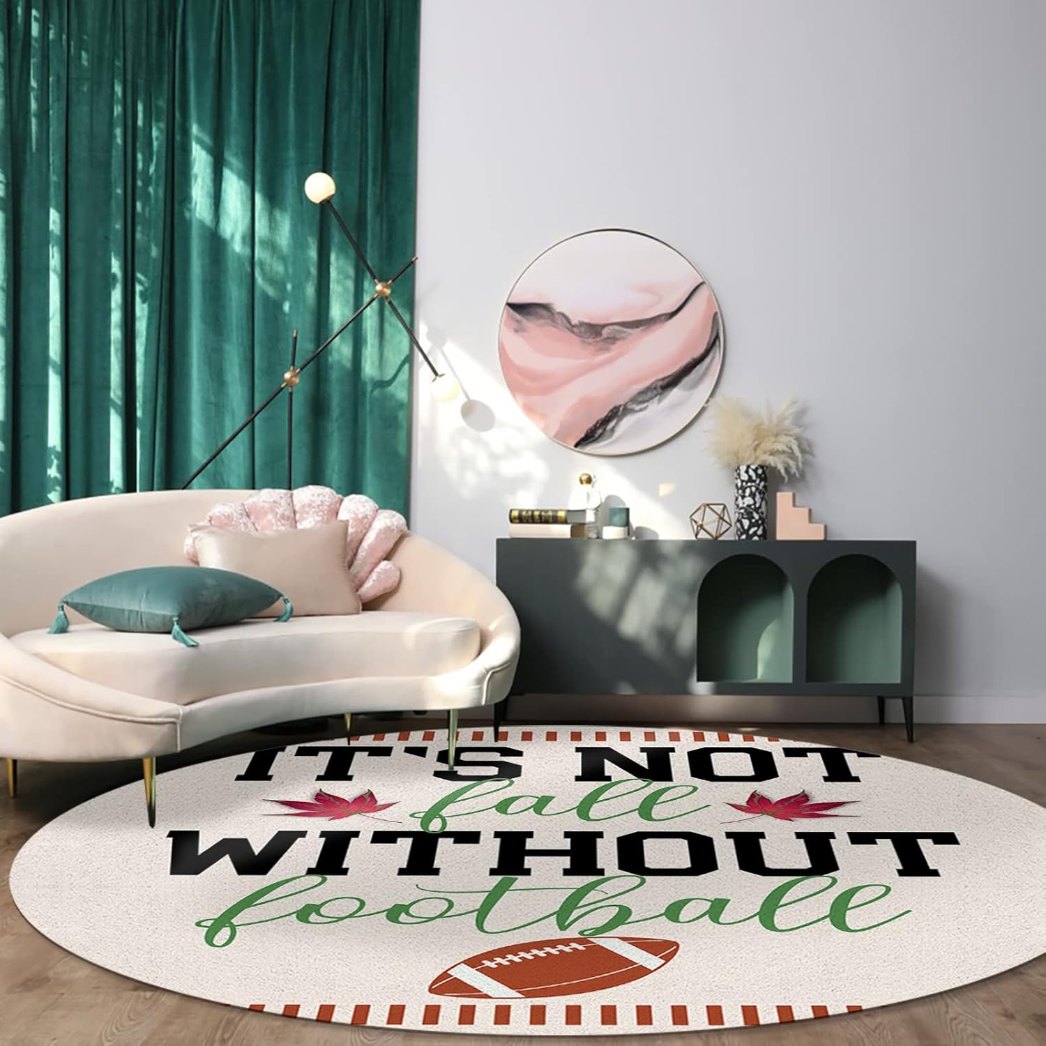 LIFEMUSION American Football Round Area Rugs, Fall Red Maple Leaf Red ...