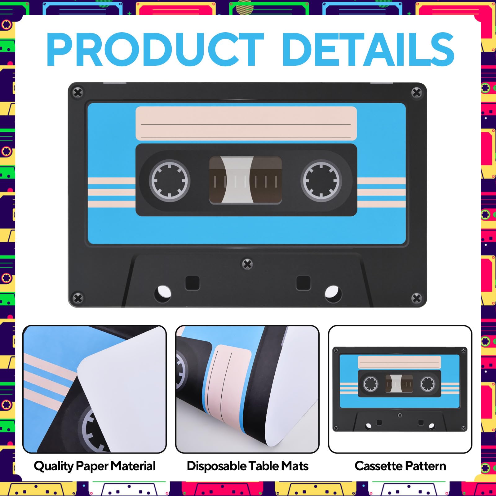 Snapklik.com : 48 Pack Cassette Paper Placemats 80s Party Decorative ...