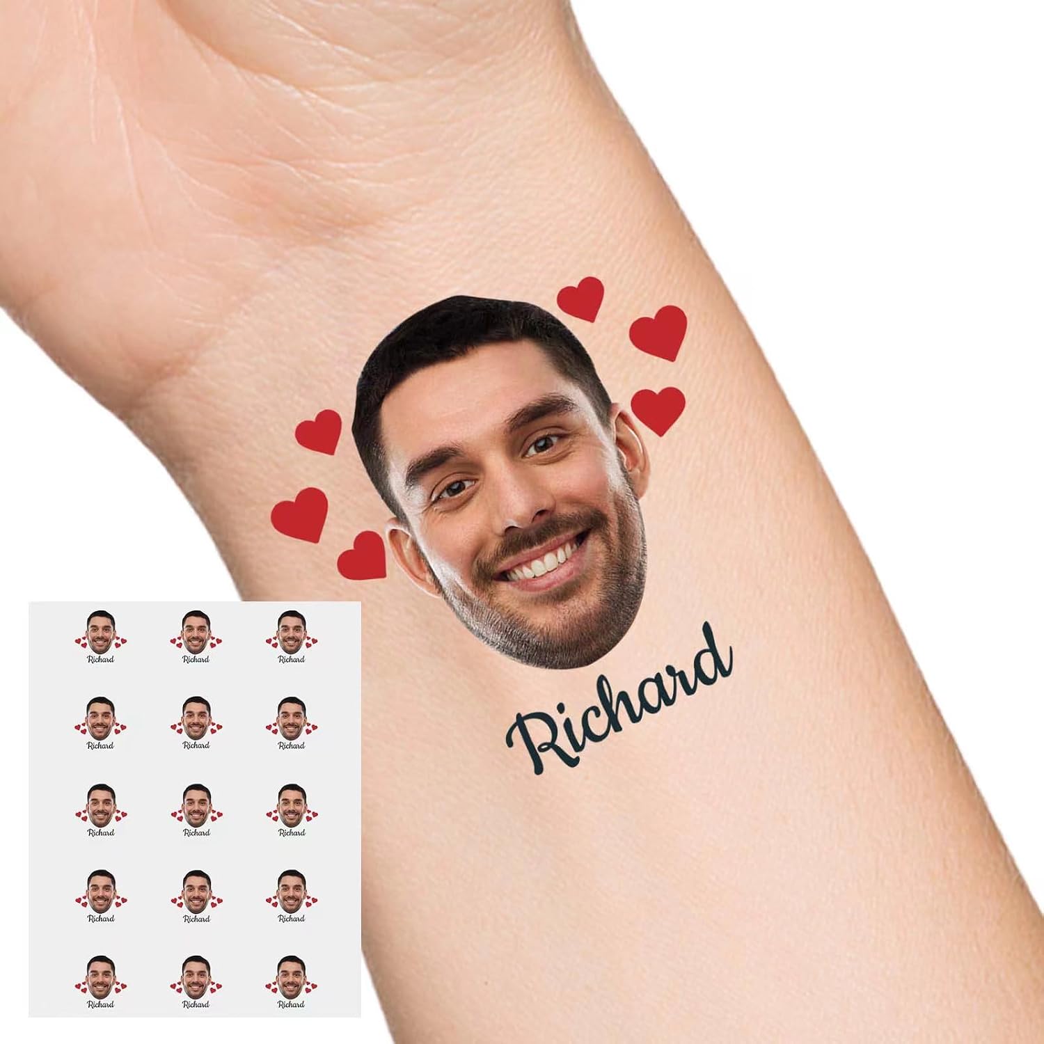 Amazon.com : Custom Heart Temporary Tattoos with Face Name Text ...