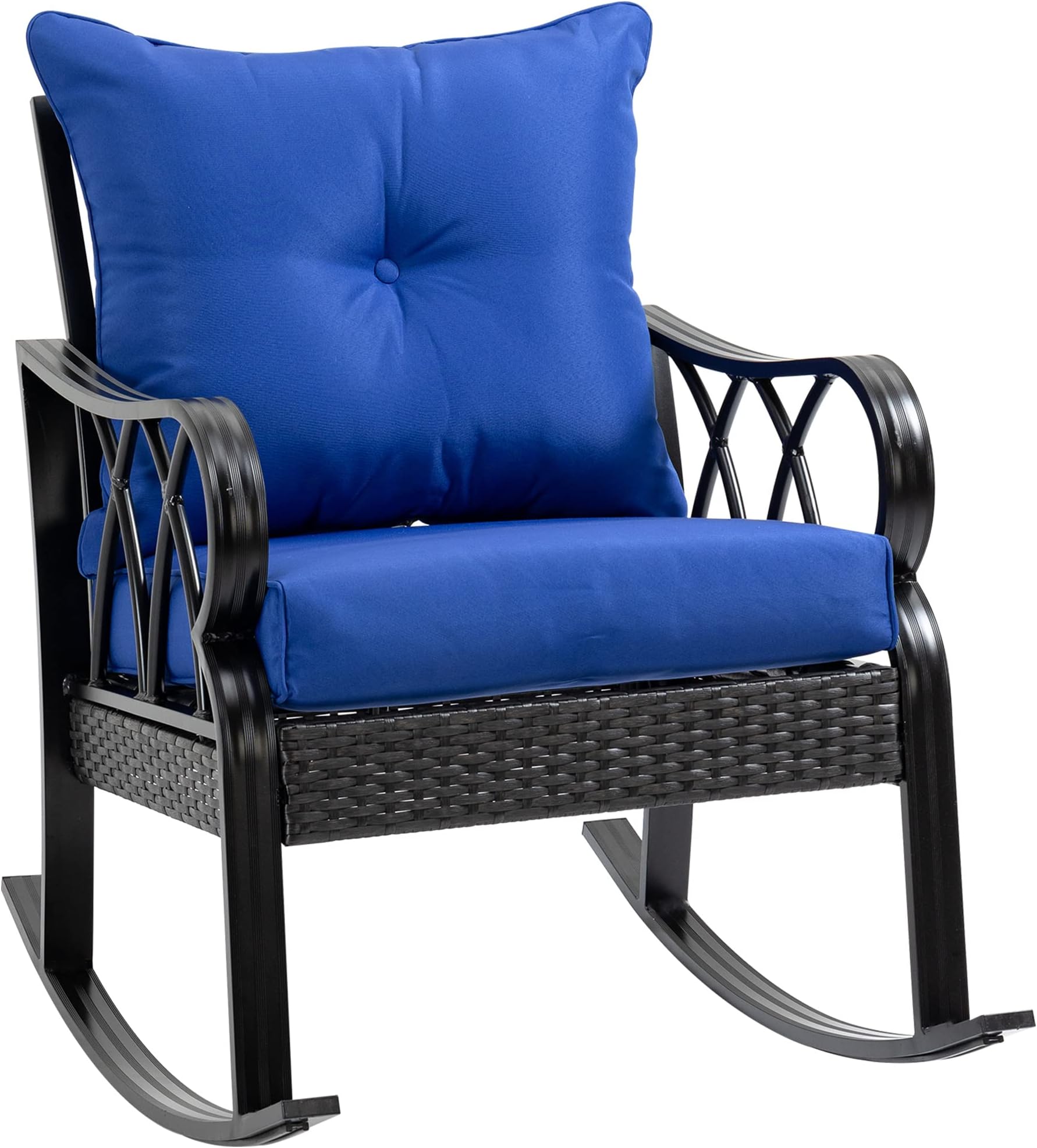 Amazon.com: Premium Quality Patio Wicker Rocking Chair Wooden Furniture ...