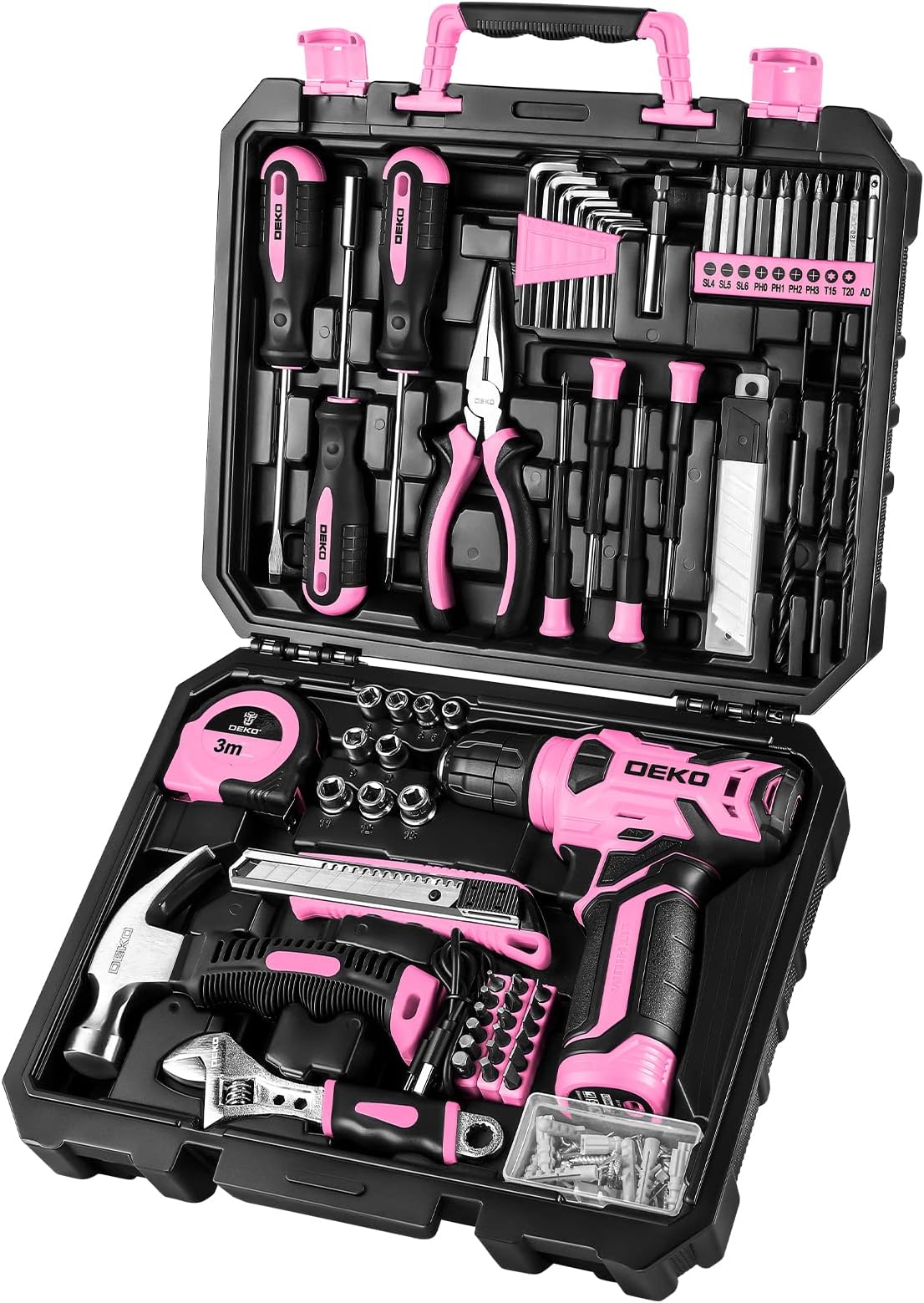 Kit d'outils de perceuse rose : boîte à outils sans fil 20 V avec ...