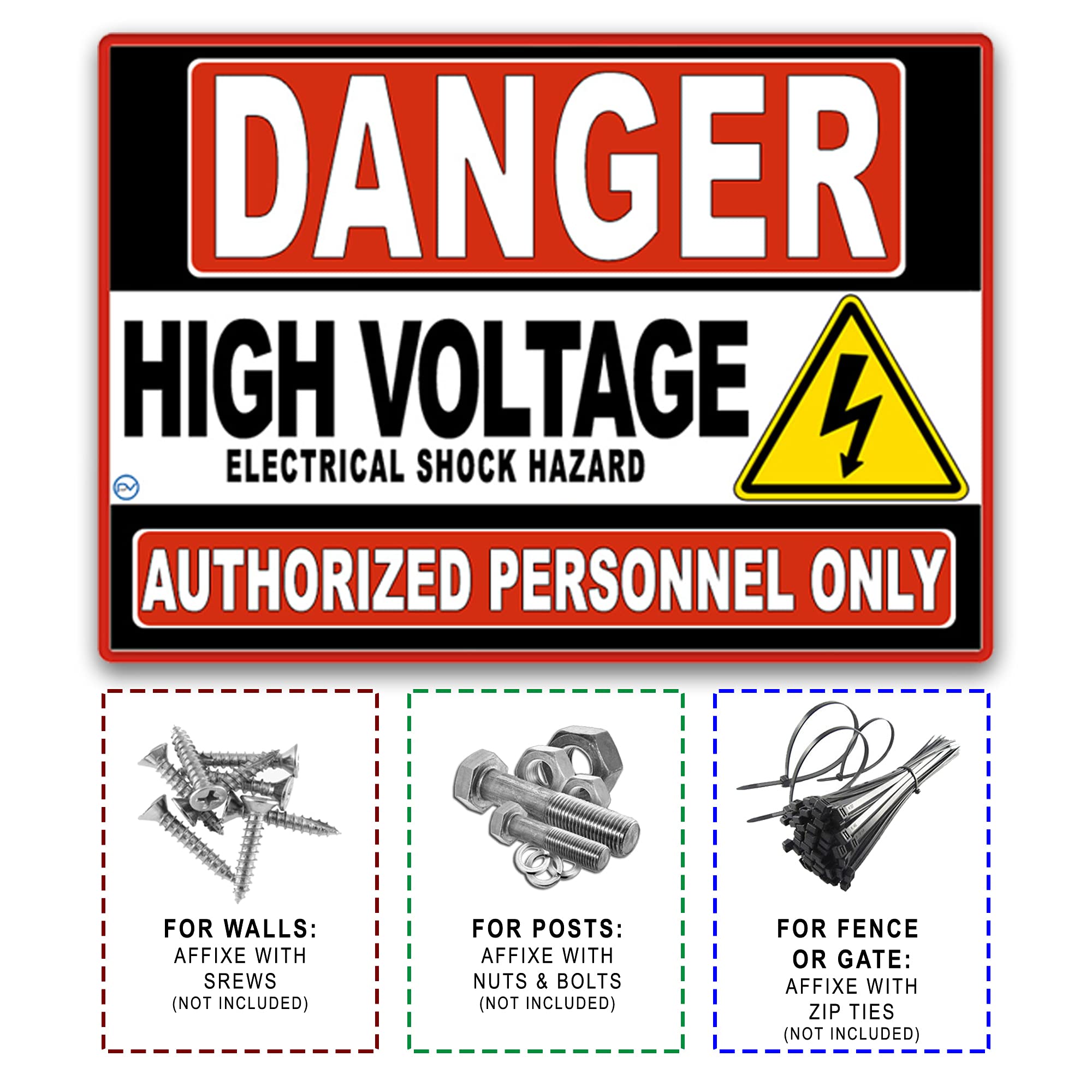 Danger High Voltage Sign, 2 Pack Electrical Shock Hazard