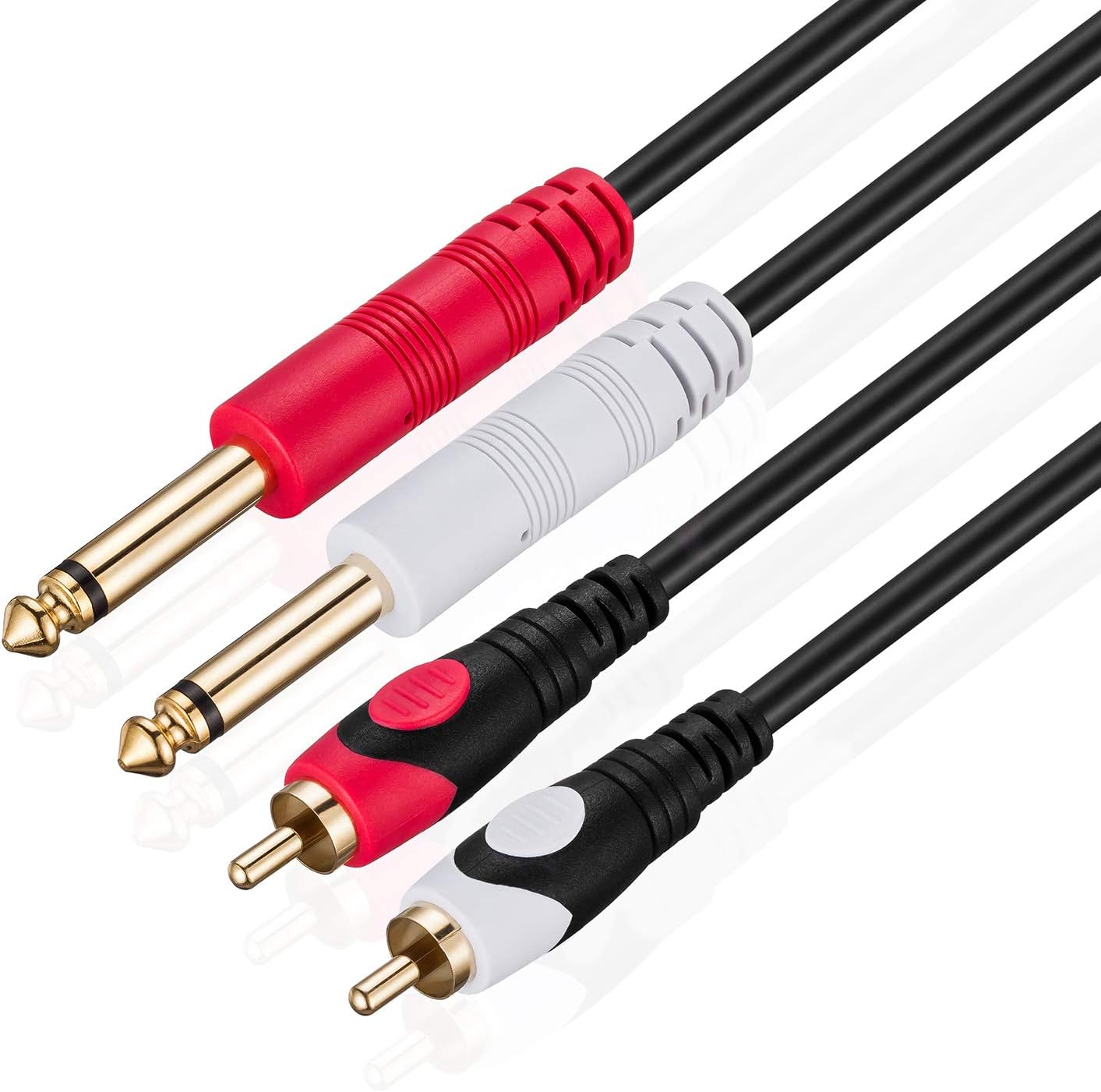 J&D Cable de 2X 6,35 mm a 2RCA, Chapado en Oro [Audiowave Series] 2 x 6 ...