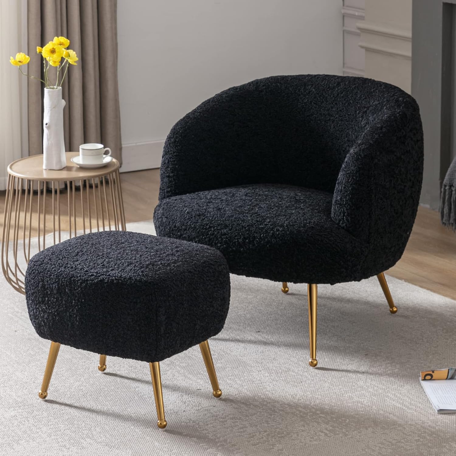 Amazon.com: LukeAlon Faux Fur Accent Chair with Ottoman, Upholstered ...