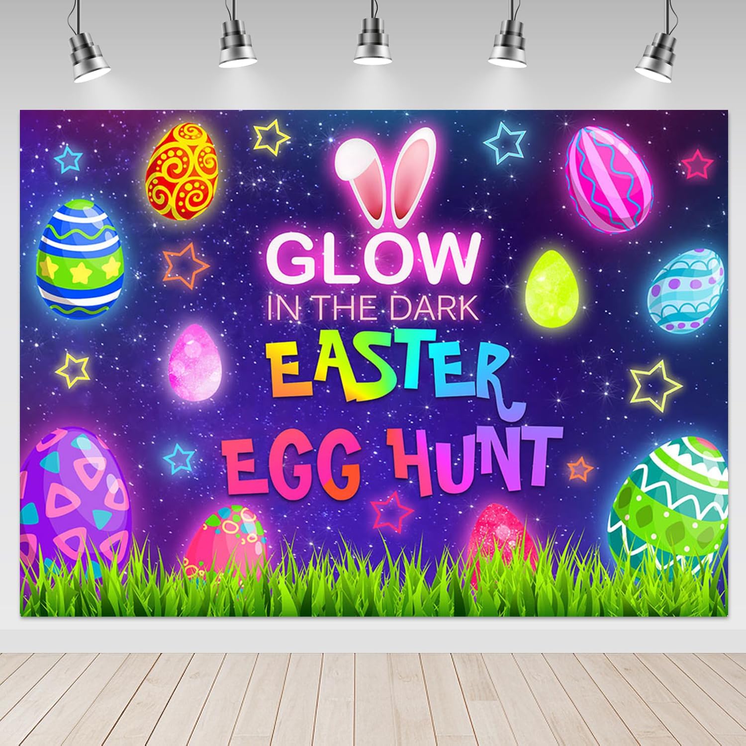 Amazon.com : Mocsicka Glow Easter Backdrop 7x5ft Glow Egg Hunt Easter ...
