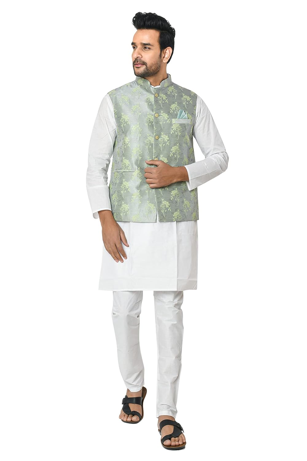 Buy Soumita Men's Ethnic Jacquard Printed Regular Fit Sleeveless Nehru ...