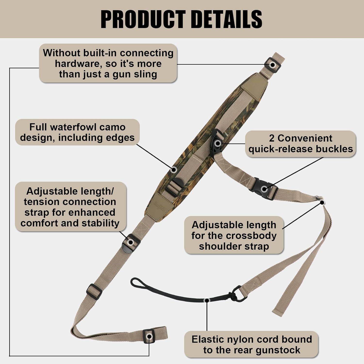 HUNTPAL Crossbody Rifle Sling Hands-Free Gun Sling for Shotgun Crossbow ...