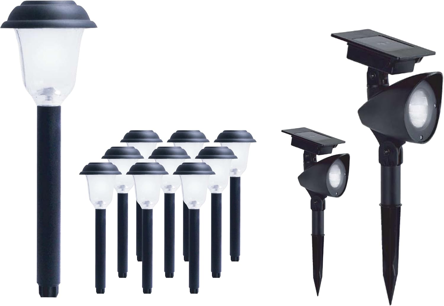 LED Solar Pathway & Spotlight Kit, Combo Pack = 10 Pathway Lights + 2 ...