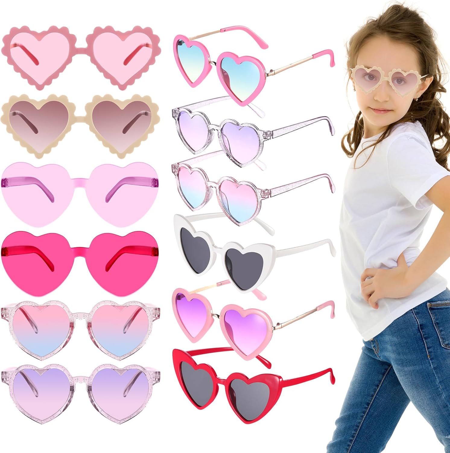 Amazon.com: Copkim 12 Pairs Heart Sunglasses Kids Heart Shaped ...