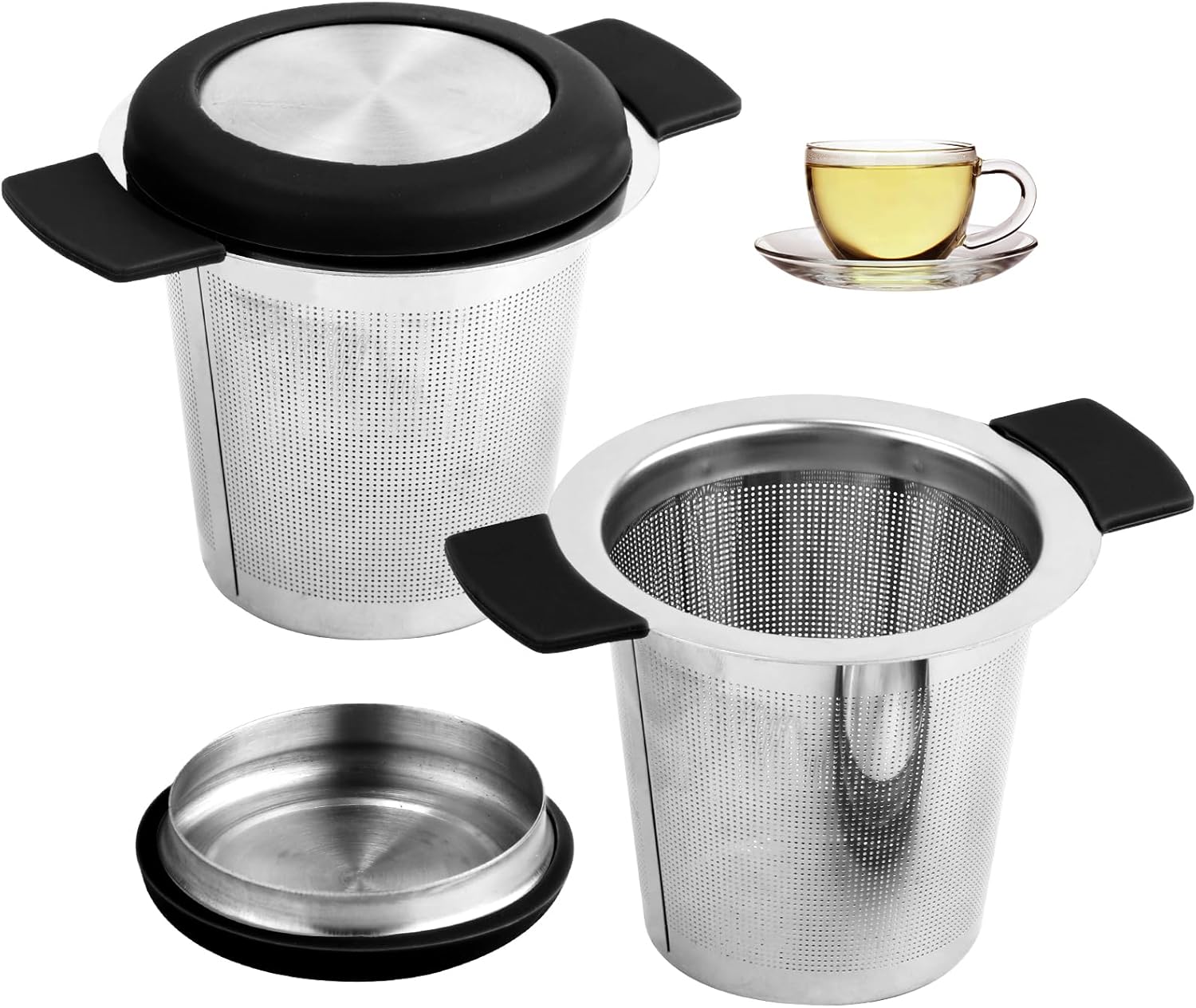 Amazon.com: PEUTIER 2pcs Black and Silver Stainless Steel Tea Infuser ...