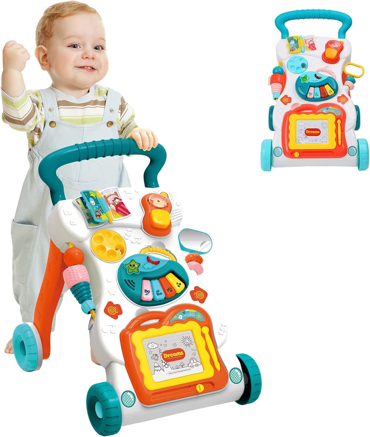 AWOKZA Baby Walker,Sit to Stand Learning Walkers & Removable Play Panel ...