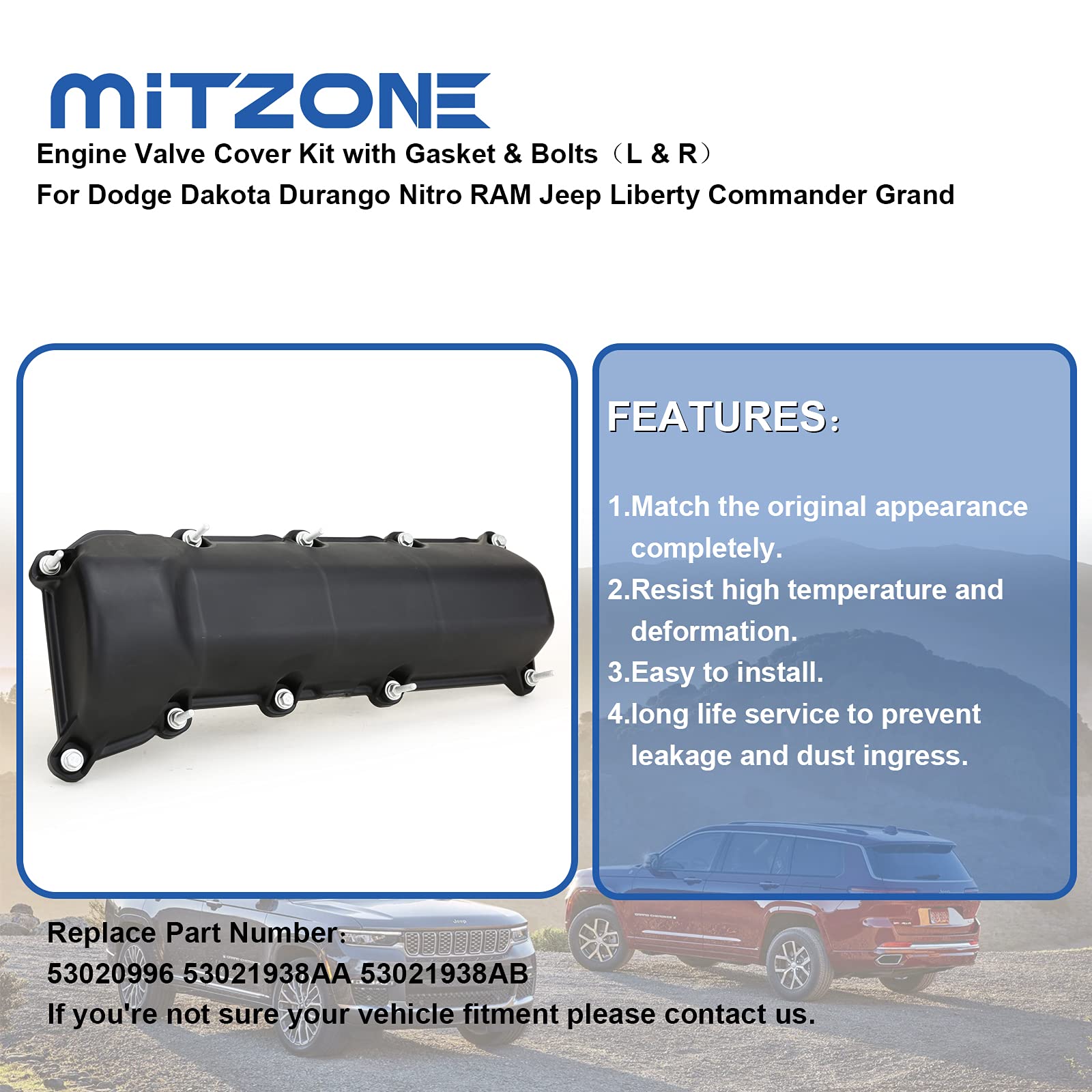 MITZONE Left & Right Engine Valve Covers with Gasket Bolts Compatible ...