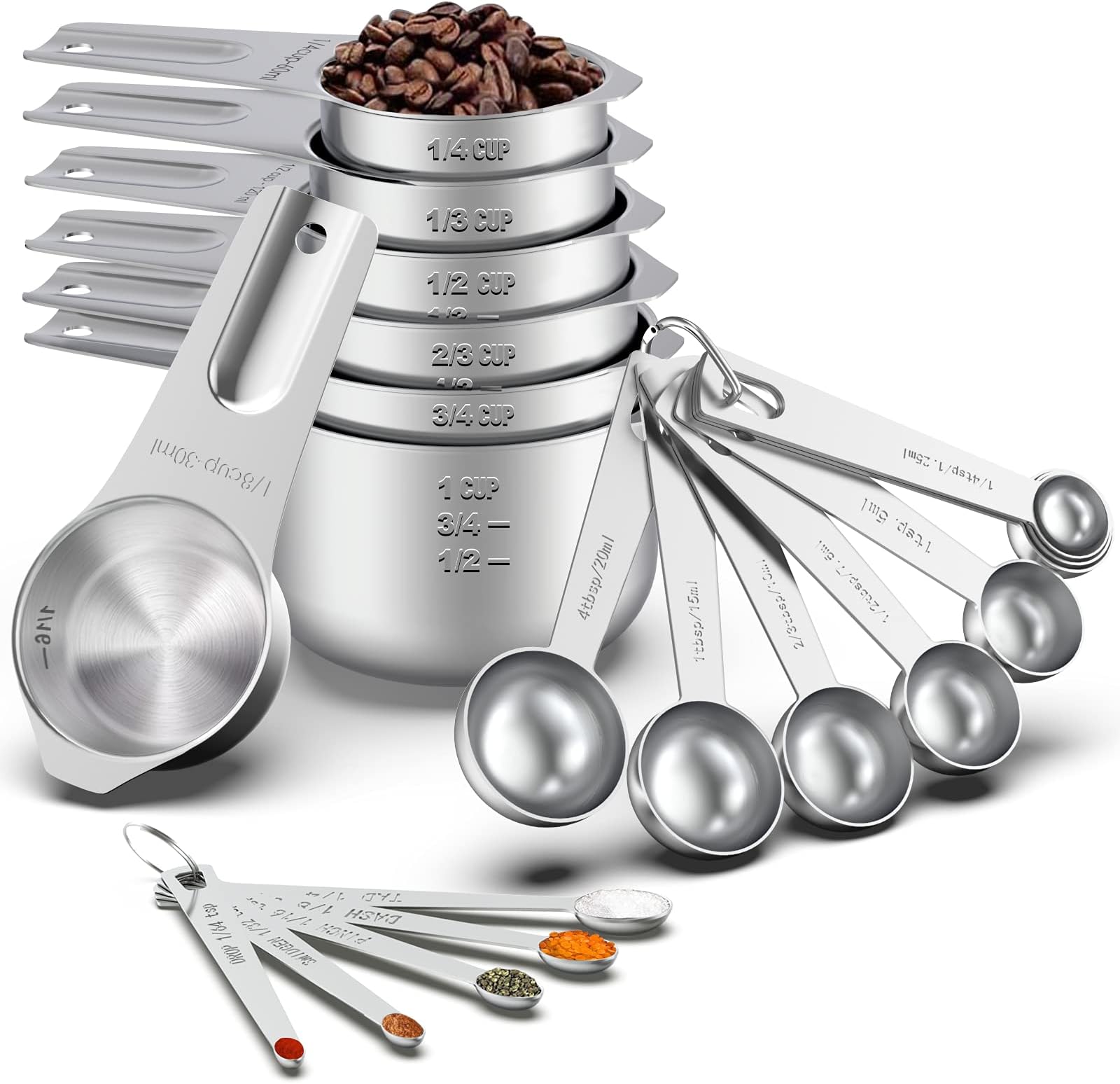 Amazon.com: Measuring Cups Stainless Steel 7 Piece Stackable Set for ...
