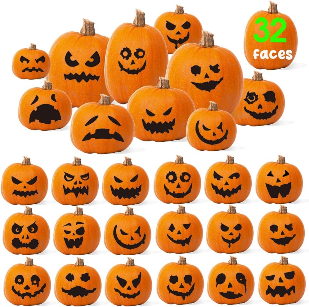 8 Sheets Halloween Pumpkin Decorating Stickers Halloween Pumpkin Face ...