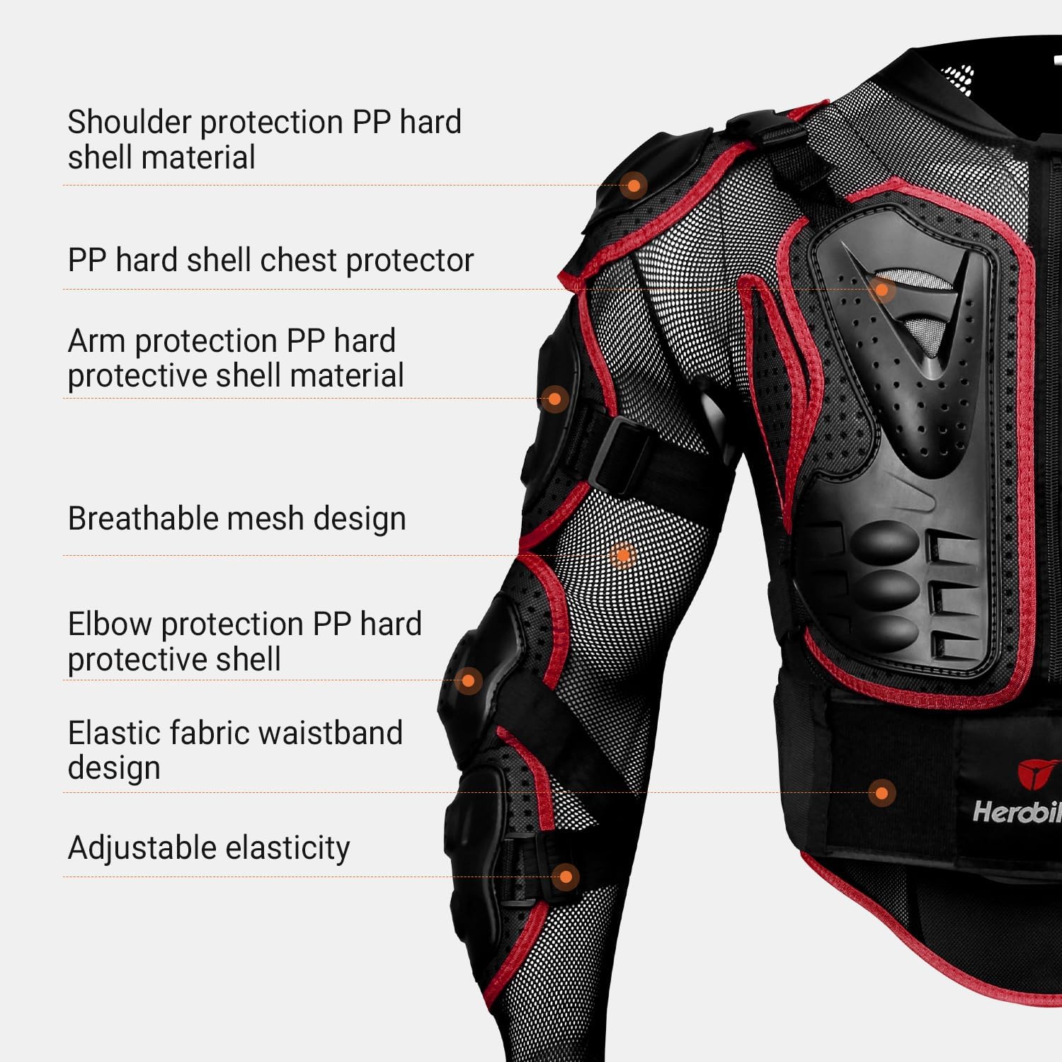 HEROBIKER Motorcycle Full Body Armor Jacket spine chest protection gear ...