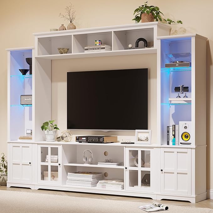 Amazon.com: MEISSALIVVE Wall Unit TV Stand with Storage & LED Lights ...