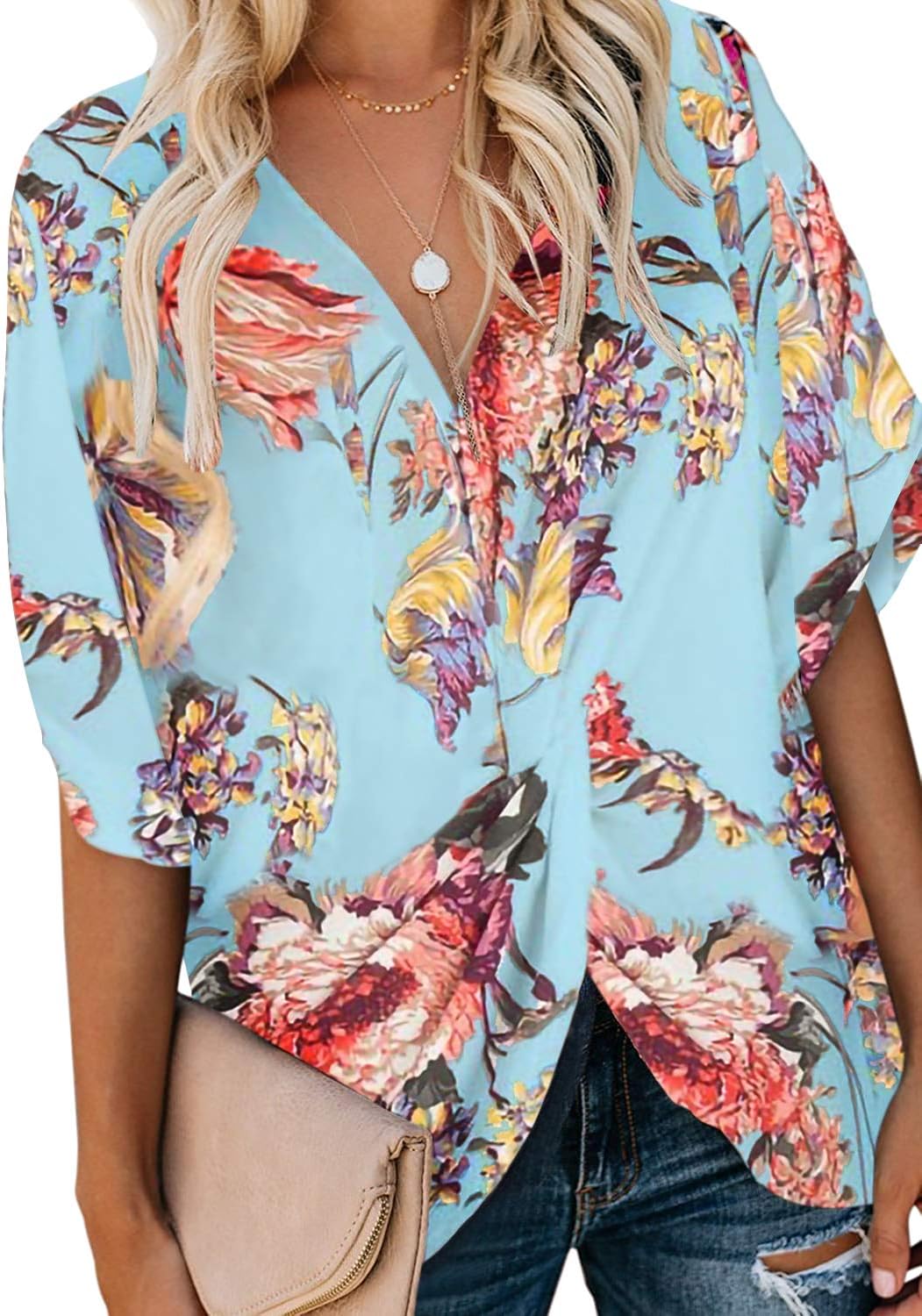 Summer Flowy Tops for Women Ruched V Neck T Shirt Women Nursing Tops ...