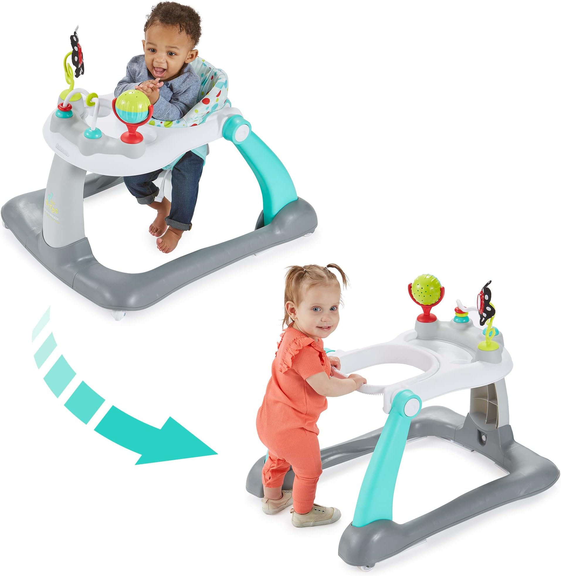 Amazon.com : Kolcraft Tiny Steps 2-in-1 Baby Activity Walker, Foldable Baby Walker with Wheels ...