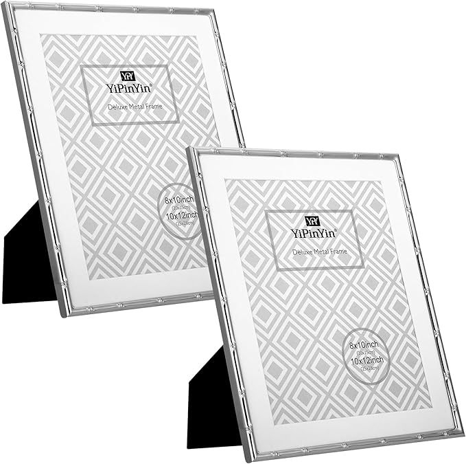 Amazon.com - YiPinYin 10x12''Bamboo Detail Silver Metal Photo Frame ...