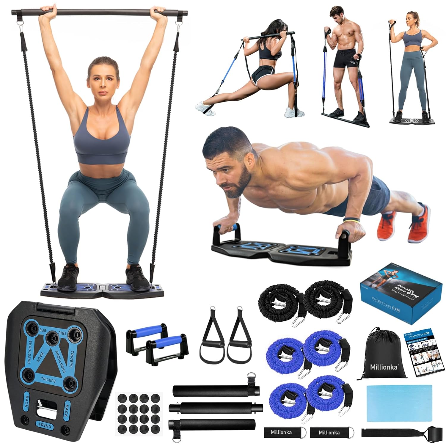 Portable Home Gym Workout Equipment with 16 Exercise Accessories ...