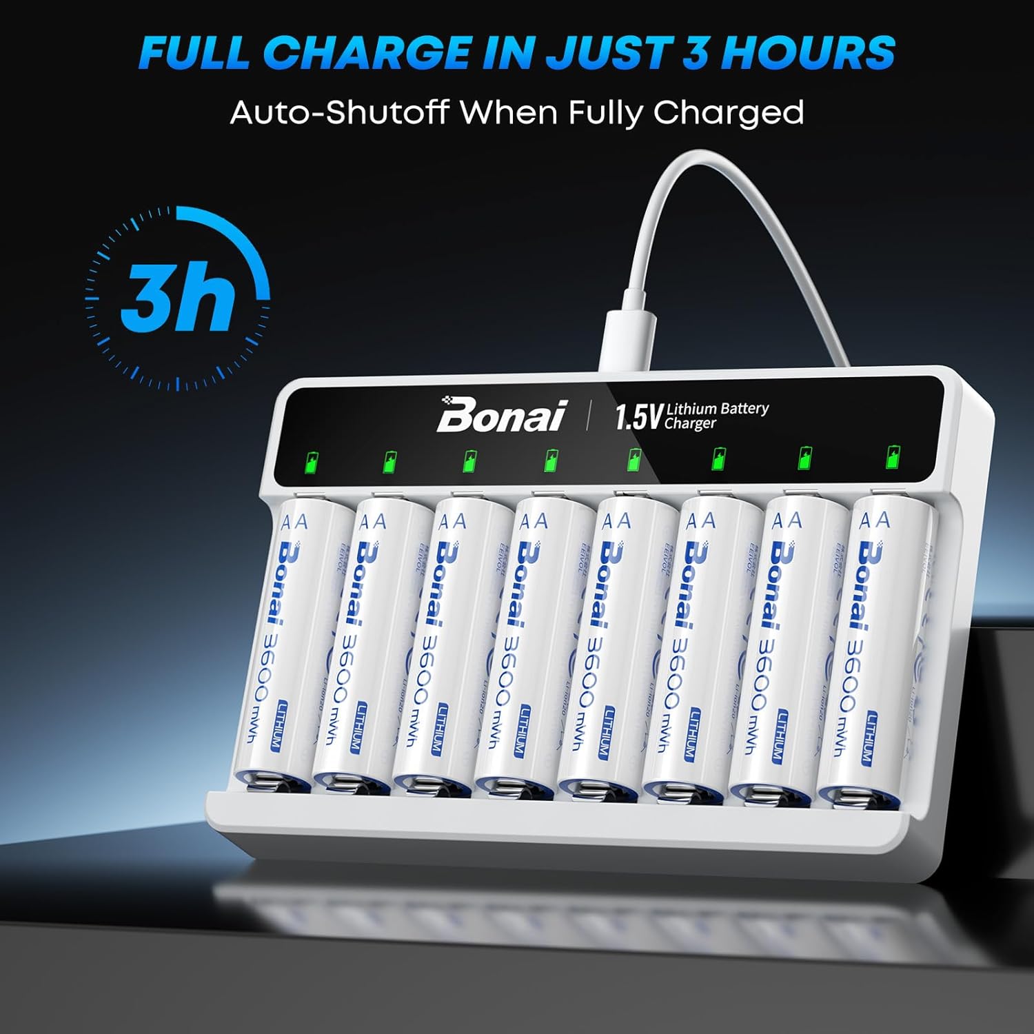 BONAI Rechargeable Lithium AA Batteries and Charger User Manual (Model ...